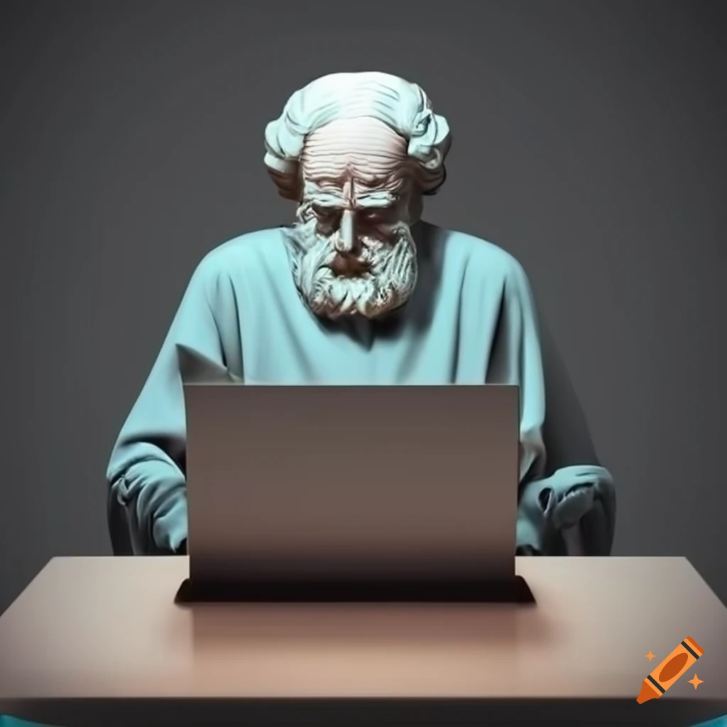 Wise philosopher working at desk