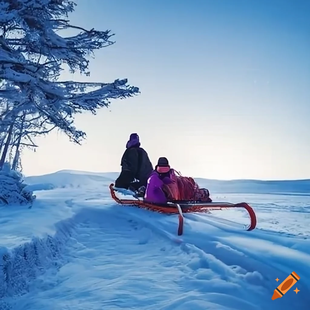 Sled ride down a snowy hill