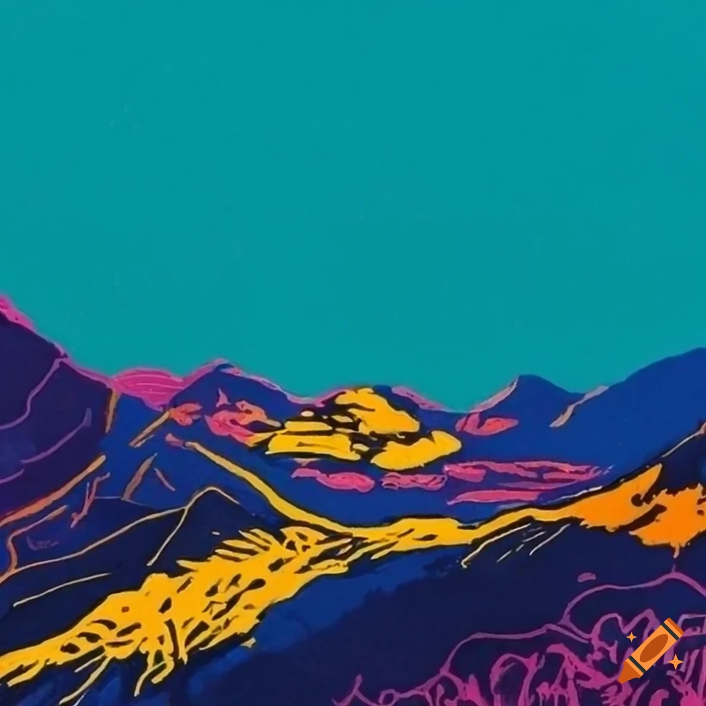 Colorful linocut artwork of snowdonia