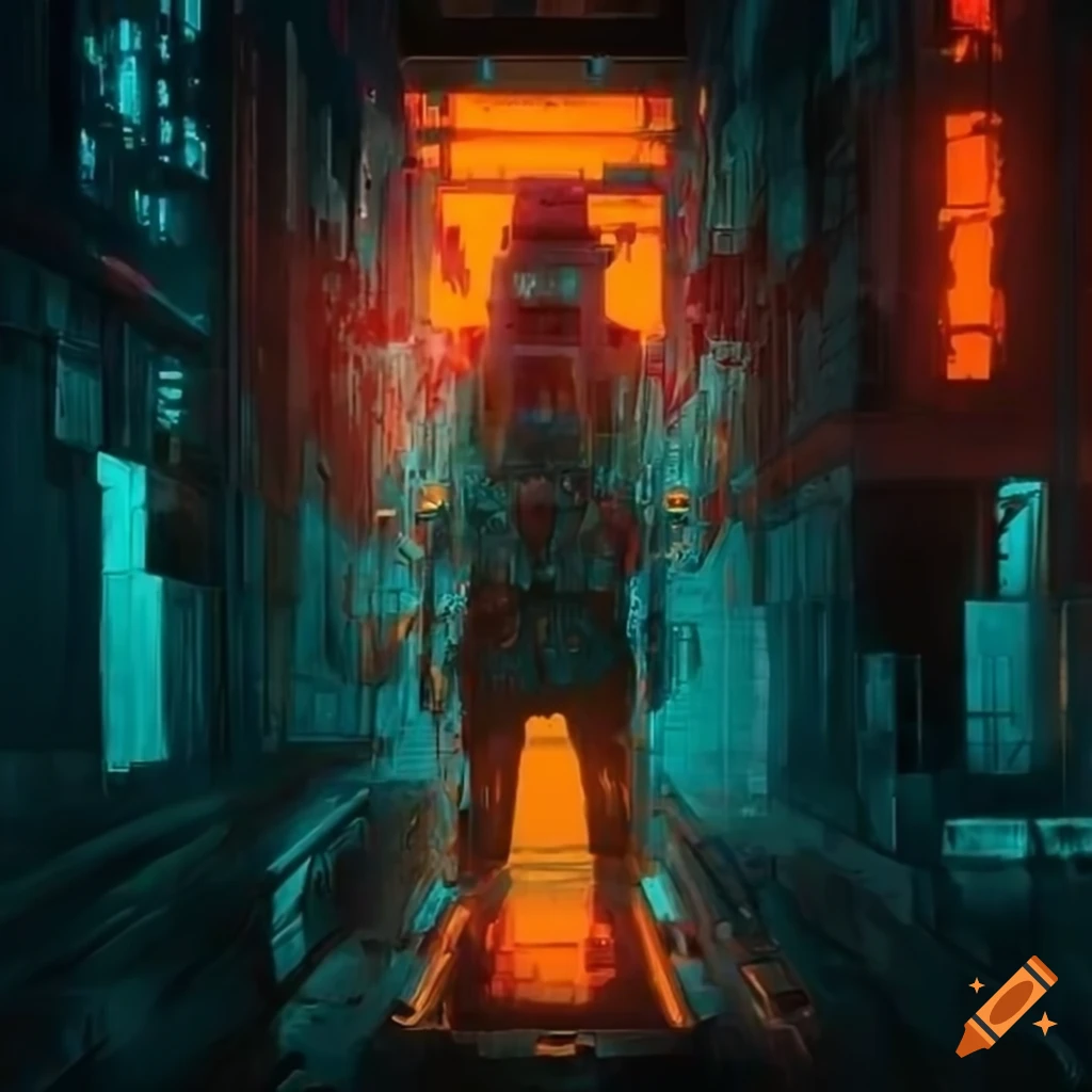 Cyberpunk artwork with orange and cyan colors on Craiyon