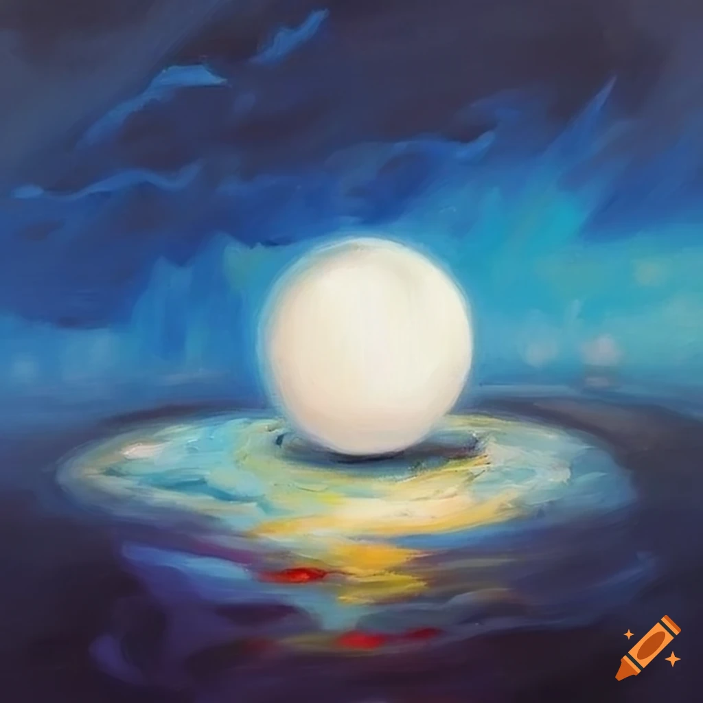 Oil painting of a shining white orb over a field