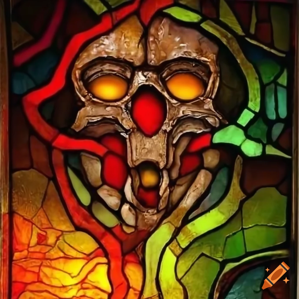 Stained glass artwork inspired by doom