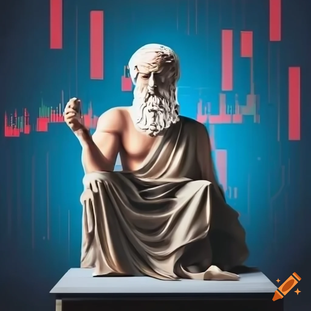 Greek philosopher analyzing trading charts