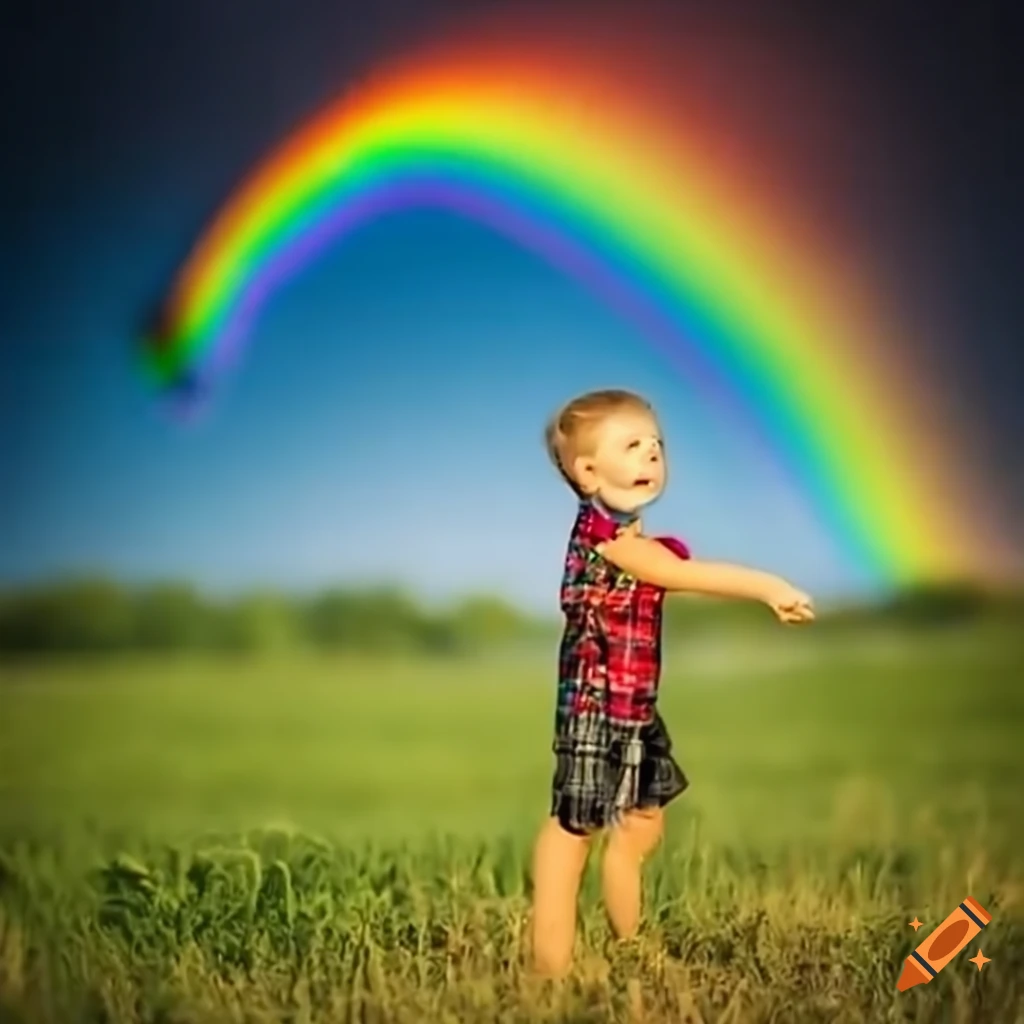 Children playing on a rainbow