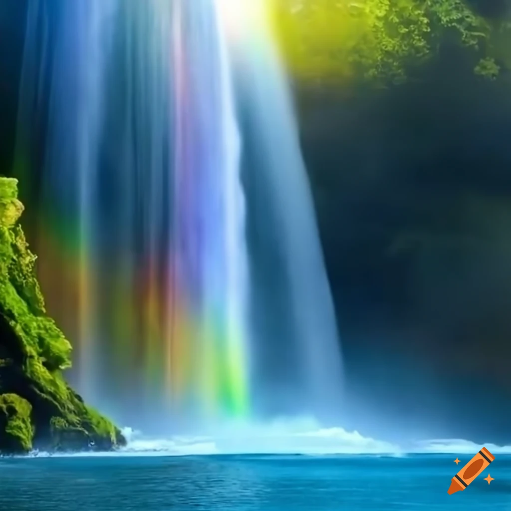 Photo of a captivating rainbow waterfall on Craiyon