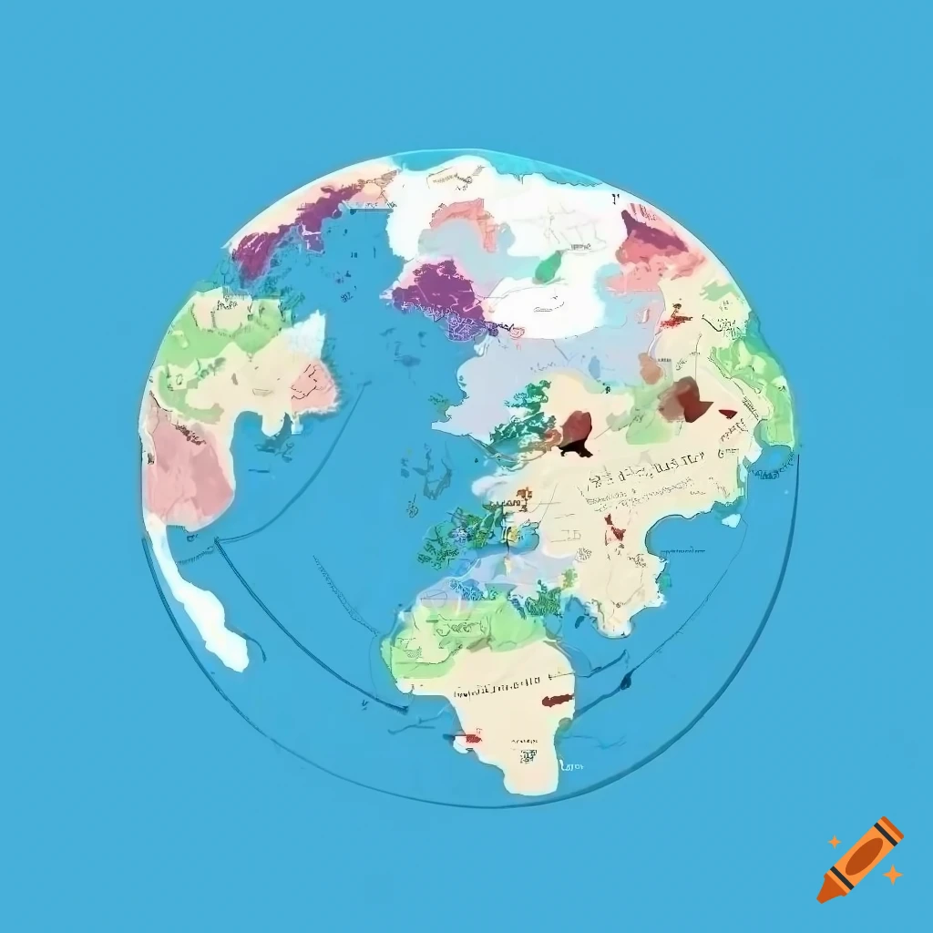 Map of an alternate planet with continents and archipelagos