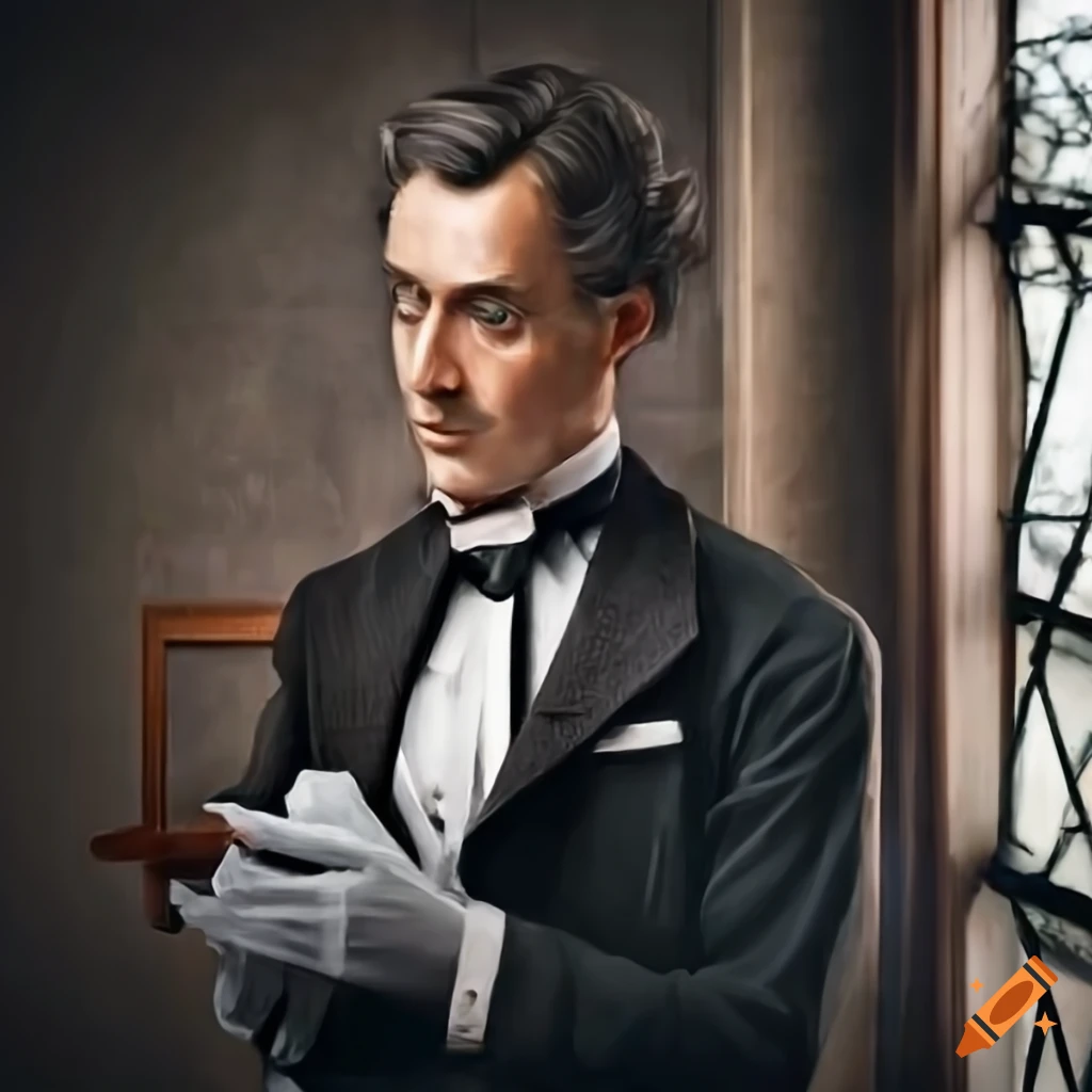 Victorian butler peering through window on Craiyon