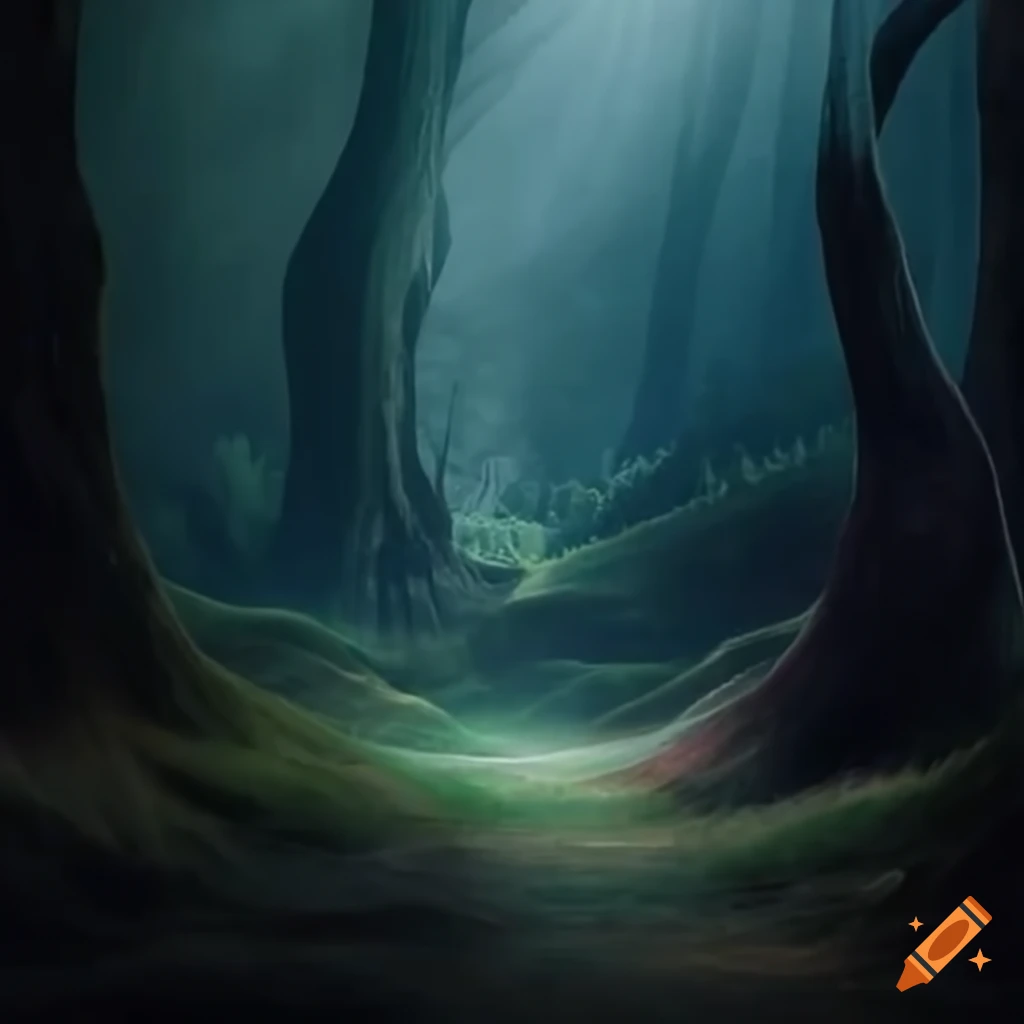 Romantic movie scene in a magical forest