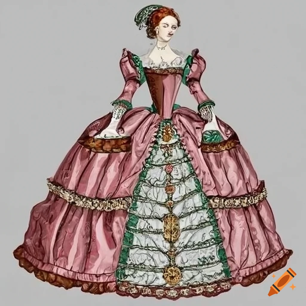 Fusion of tudor, rococo, and victorian fashion styles