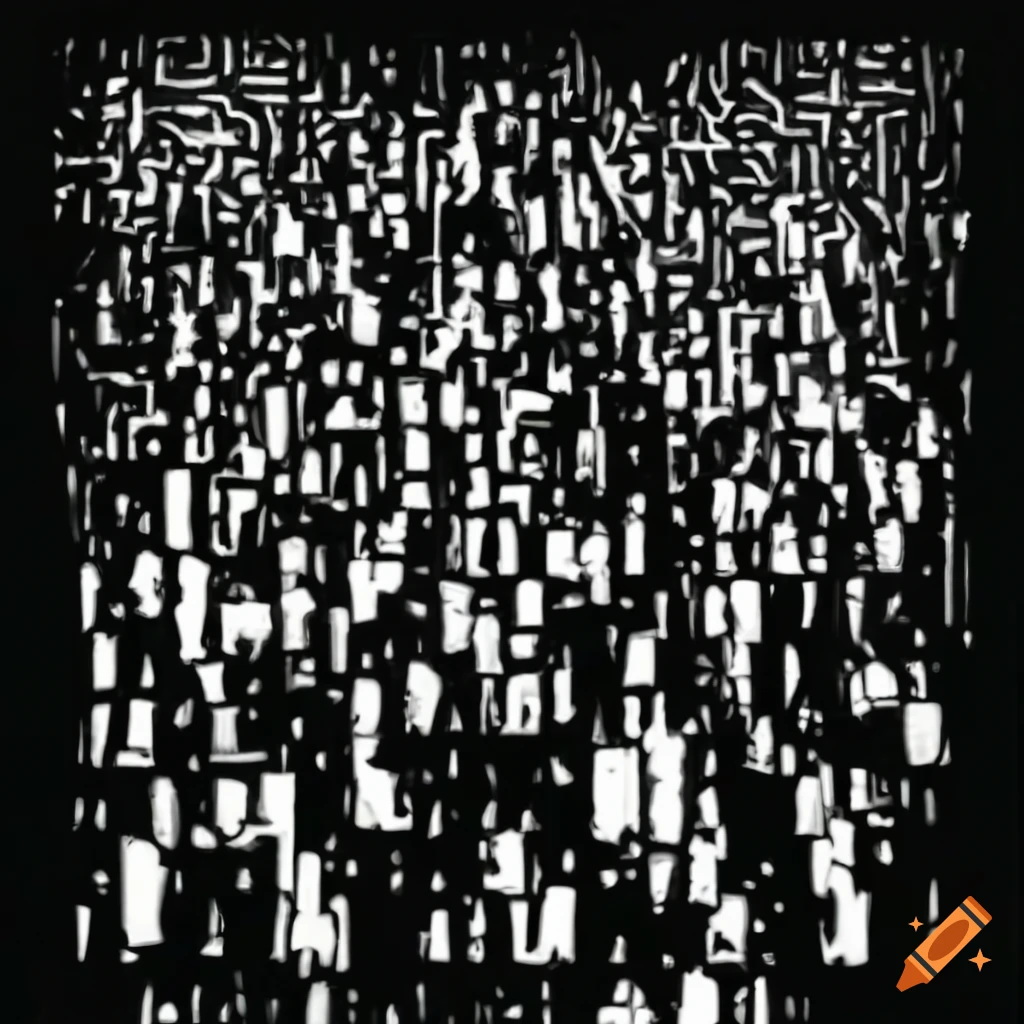 Mosaic painting of crowd in a maze