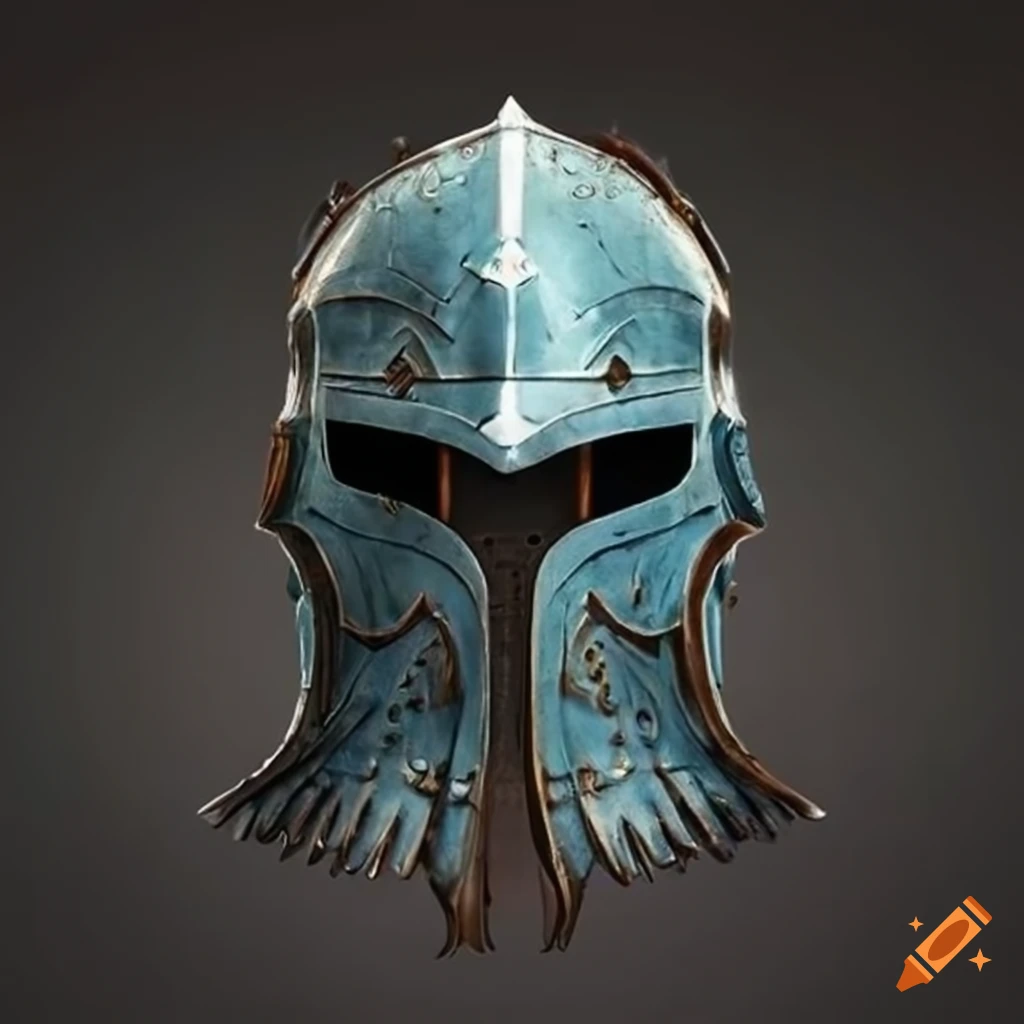 Intricate symmetrical battle helmet