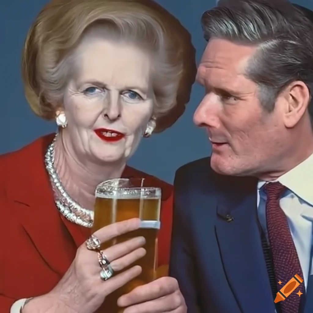 Margaret thatcher and kier starmer having a drink together