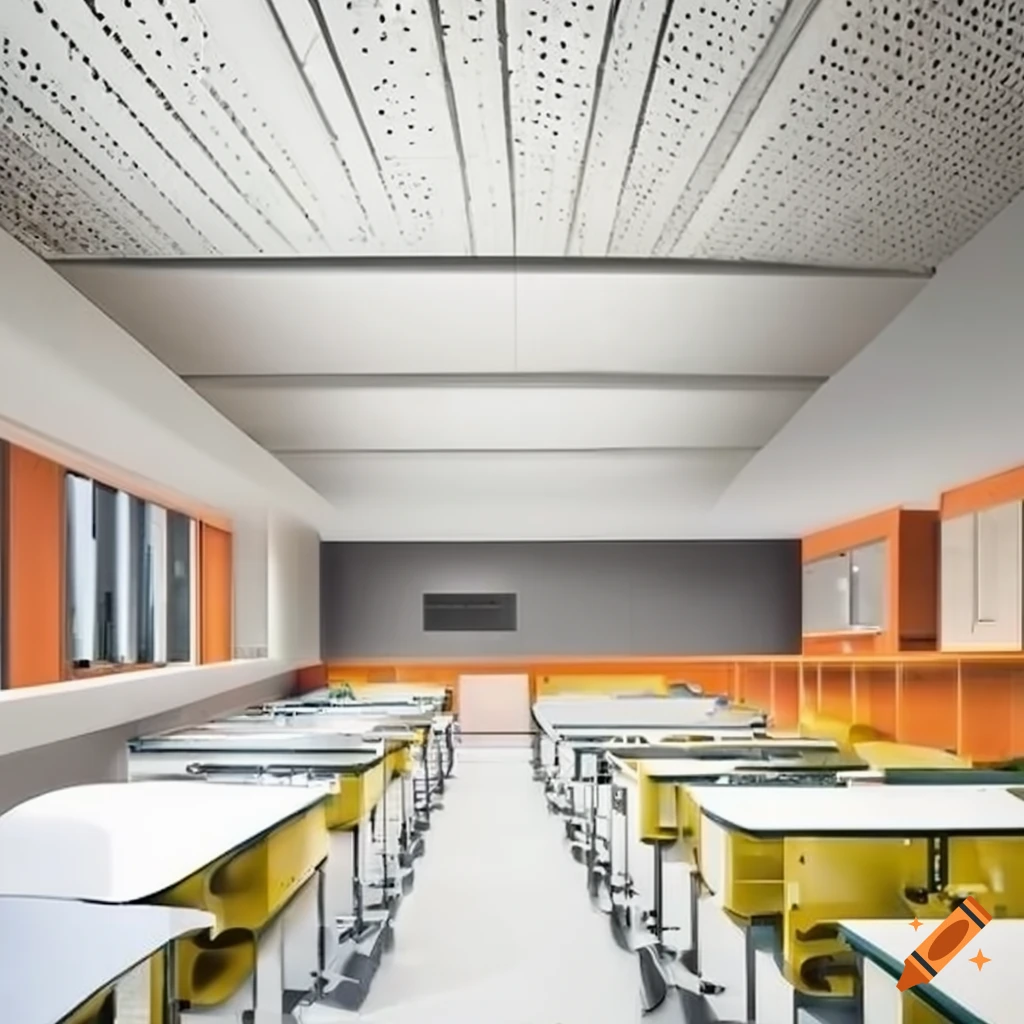 Perforated ceiling design in a modern classroom on Craiyon
