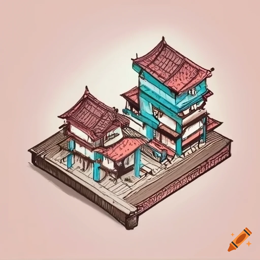 Isometric view of a japanese town