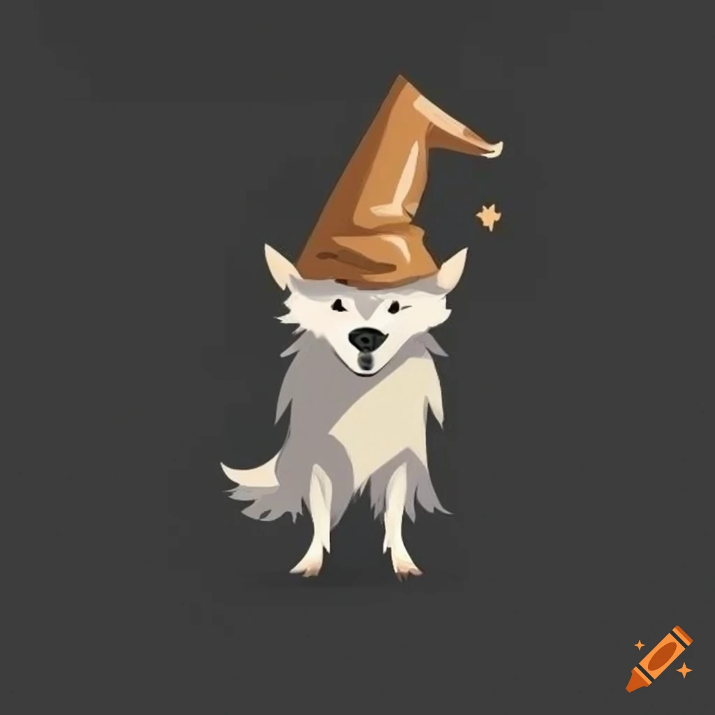 2d logo of a wolf with a wizard hat