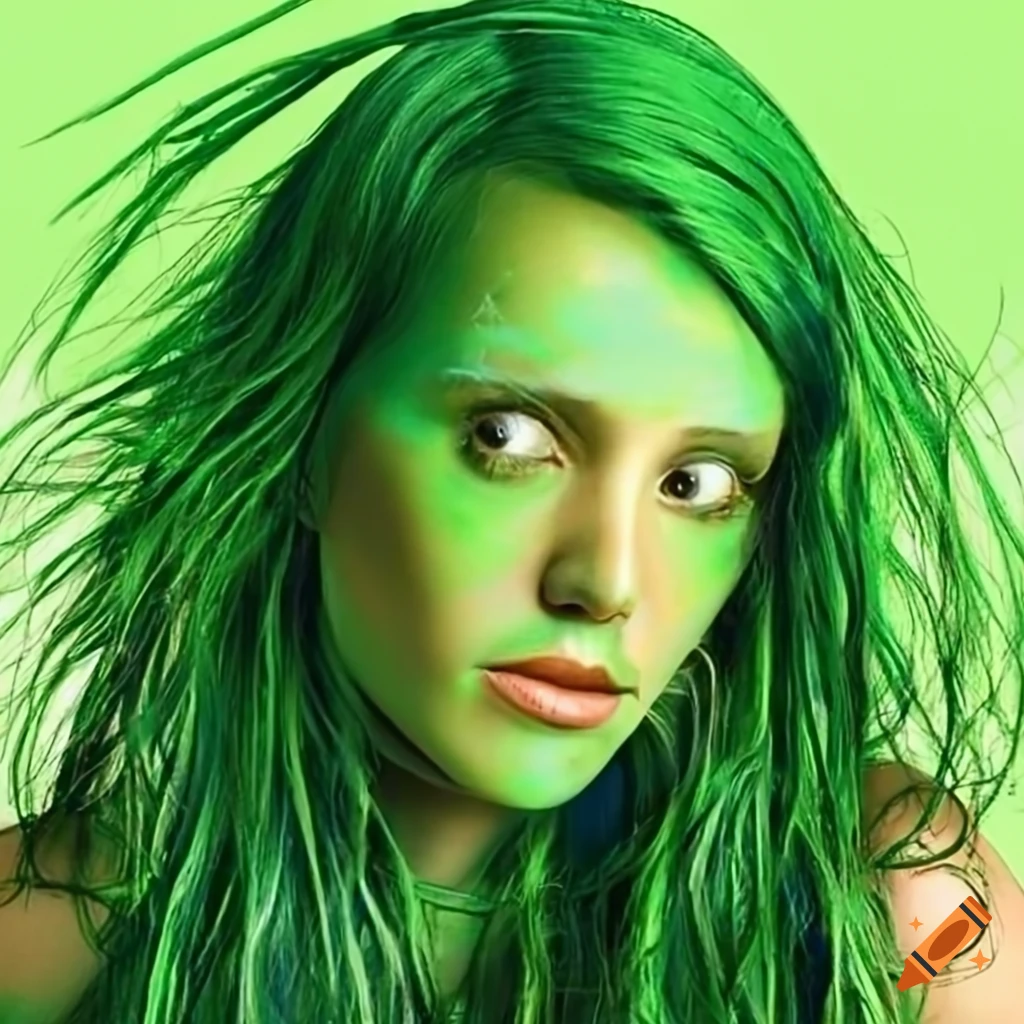 Portrait of a woman with green skin