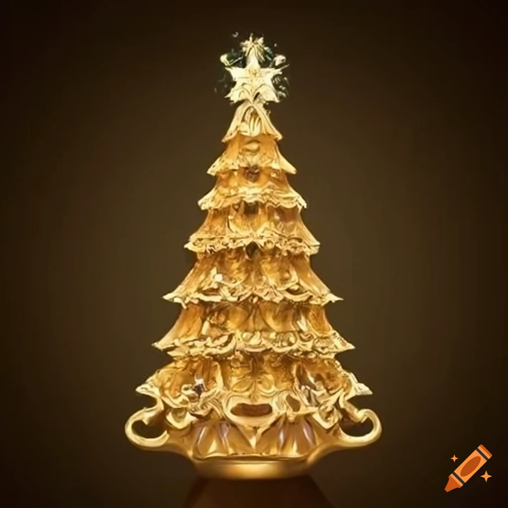 Golden art deco christmas tree with angels
