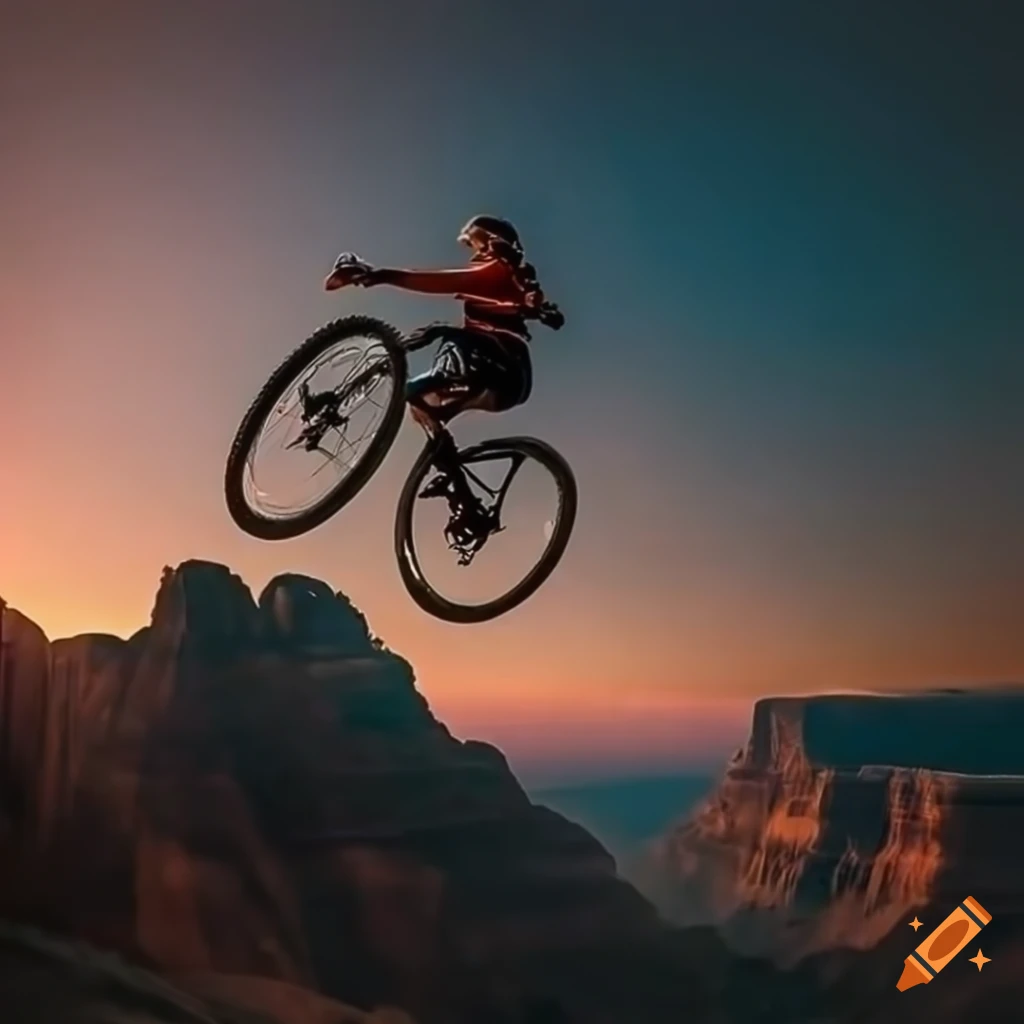 Photo of a mountain biker jumping over a canyon