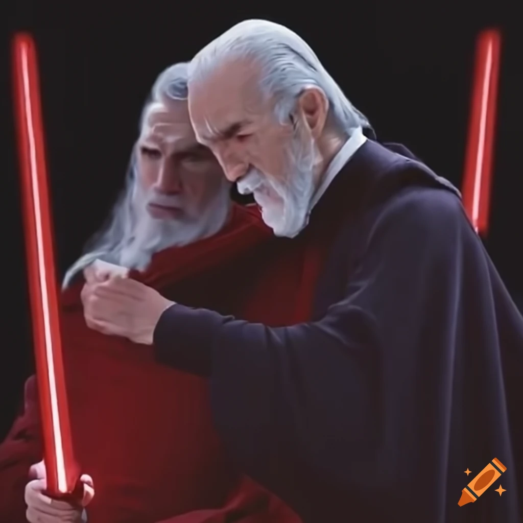 Count dooku and qui gon jinn in a warm embrace