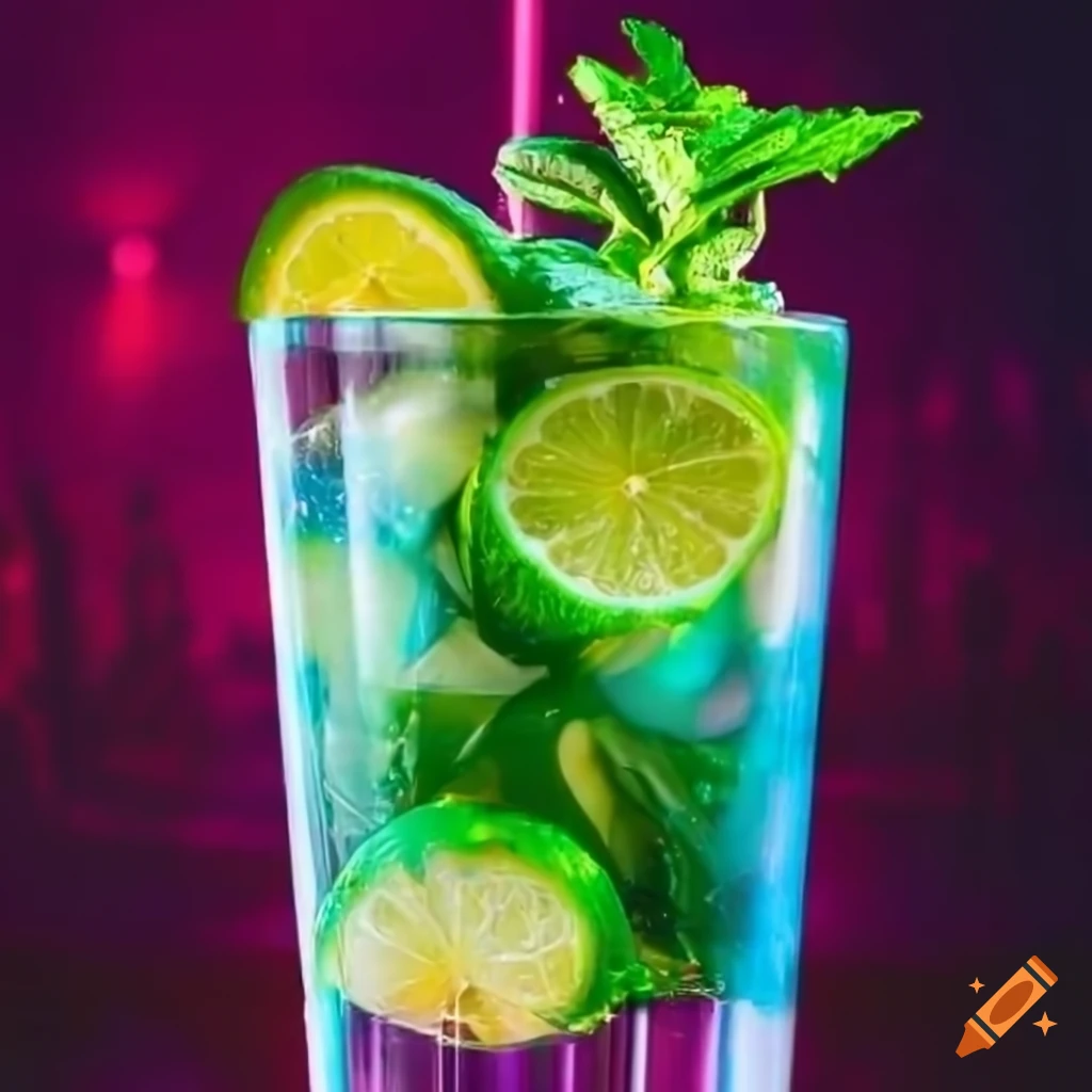 Neon bar with a refreshing mojito cocktail