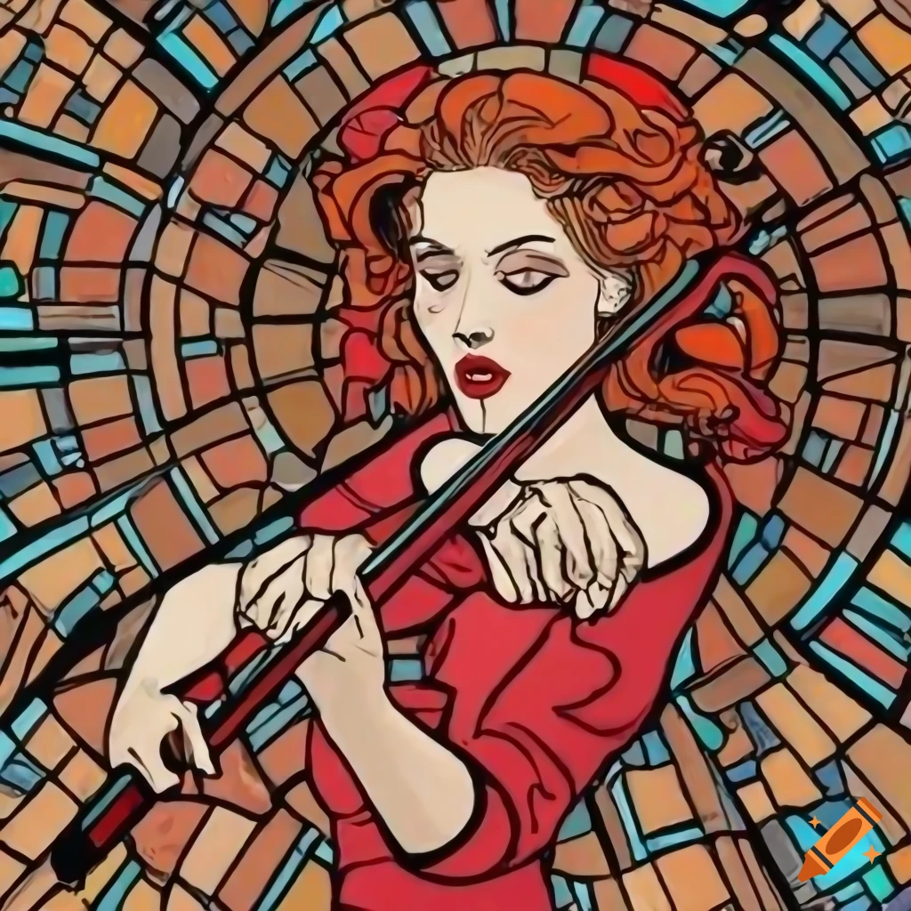 Art deco illustration of a woman playing fiddle on Craiyon
