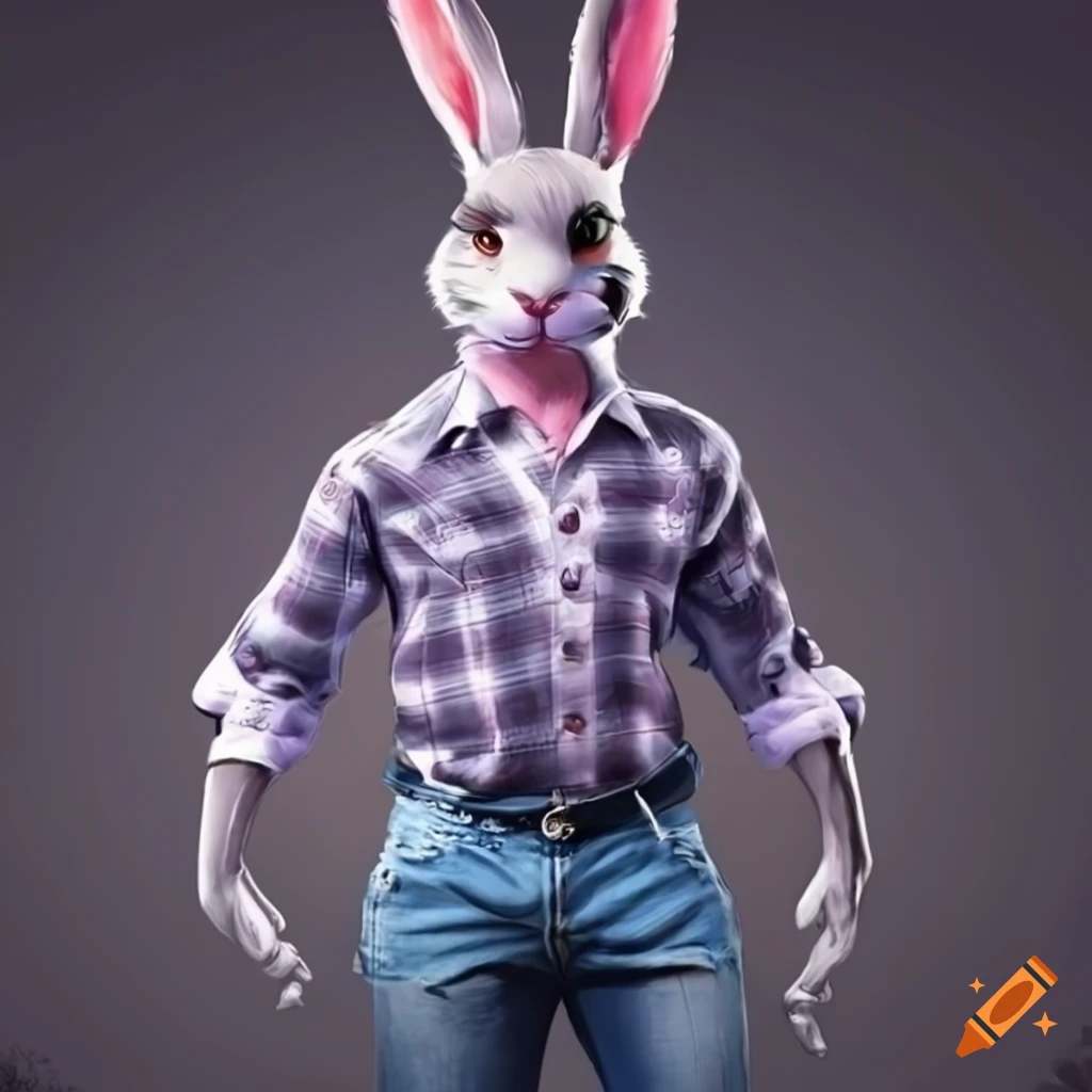 Anthro rabbit wearing shirt and jeans on Craiyon