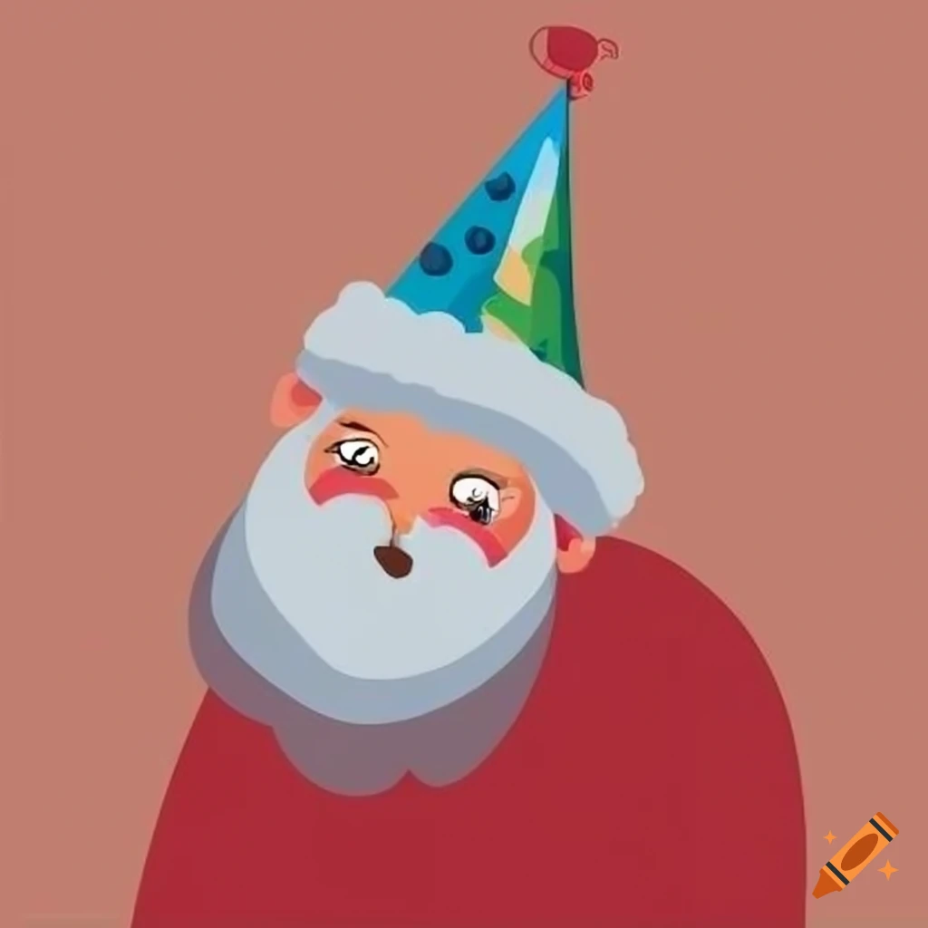 Poster style illustration of santa claus with birthday hat