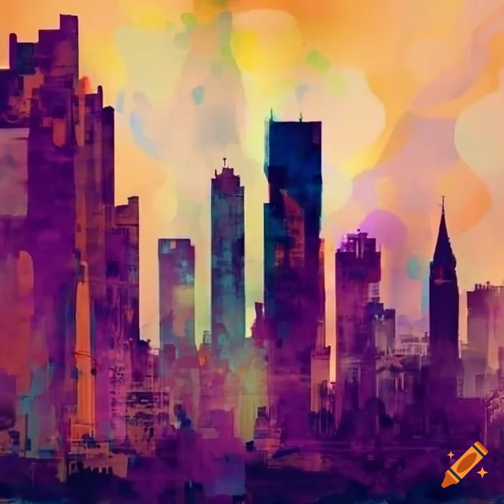 Ink blotch artwork of a city skyline