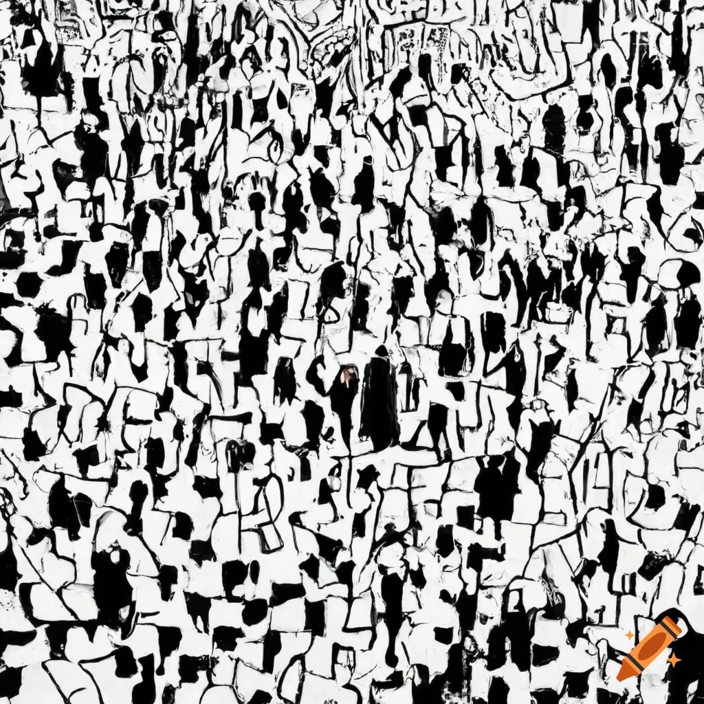 Abstract mosaic painting of people in a maze