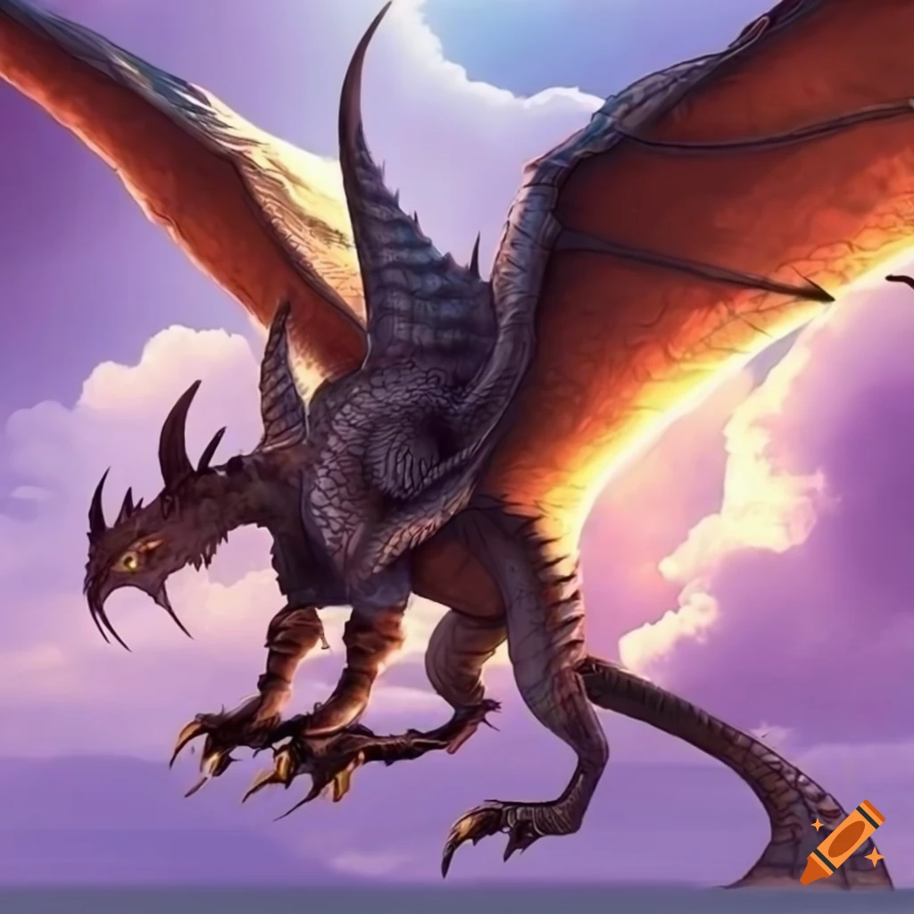 Illustration of a majestic wyvern flying in the sky