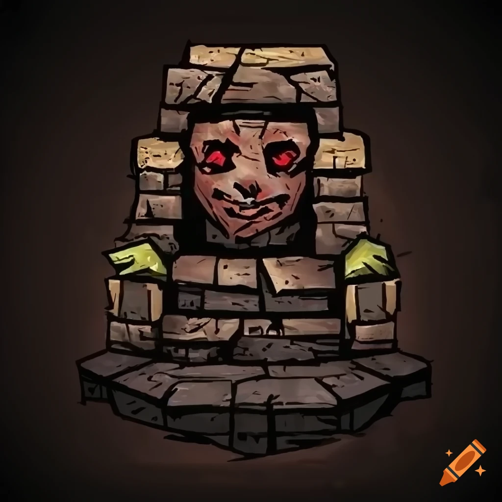 Mayan temple stone blocks in the style of darkest dungeon