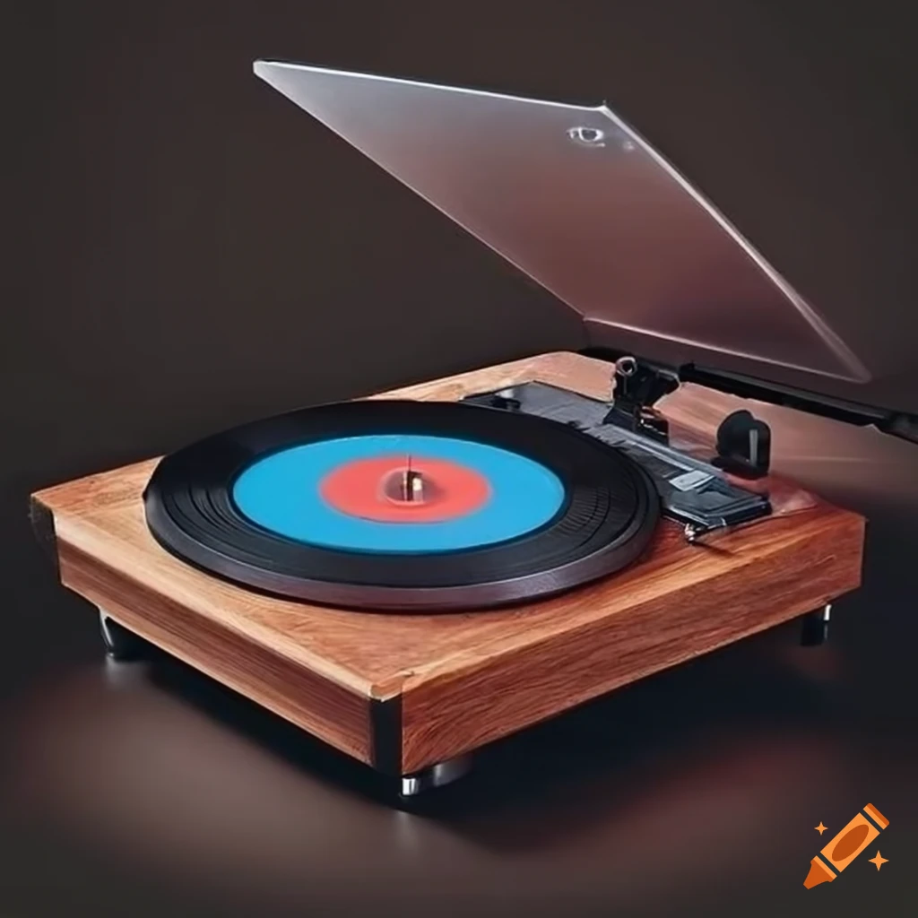 Wooden table with dj setup and turntables