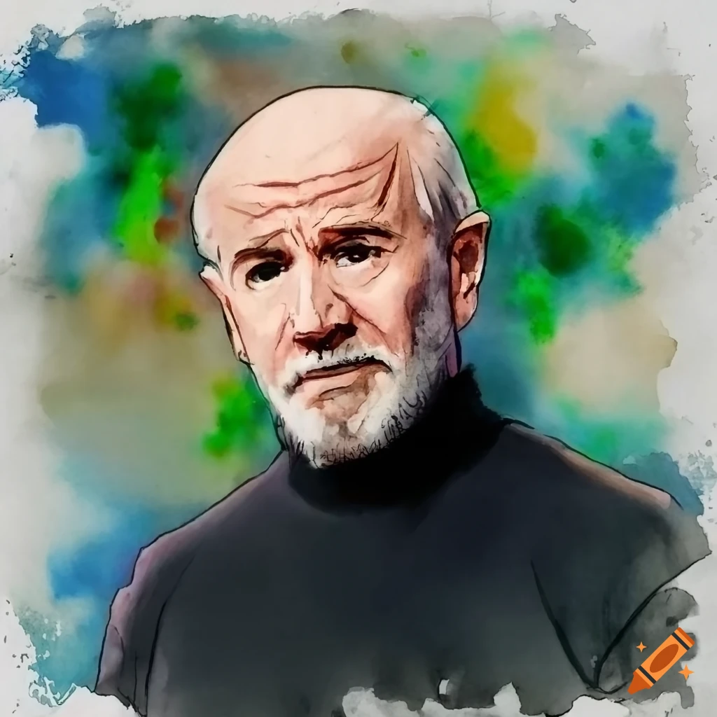 Watercolor of George Carlin performing stand-up comedy on Craiyon