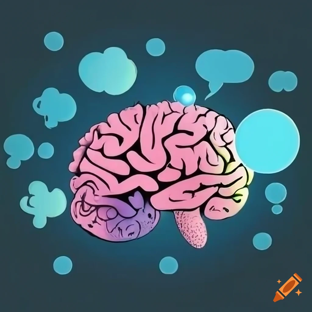 Illustration of a brain with thought bubbles