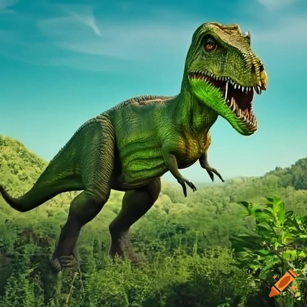 Green t-rex in tall vegetation