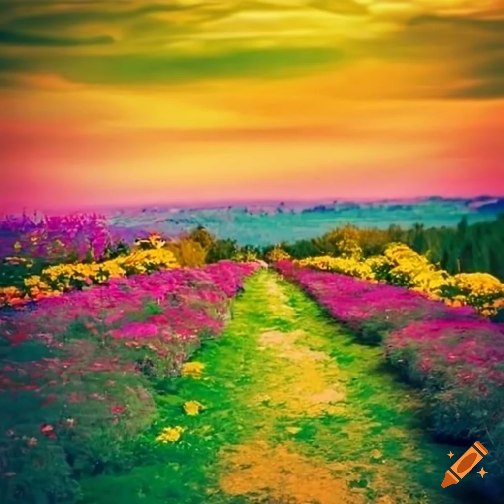 Colorful flowers lining a road