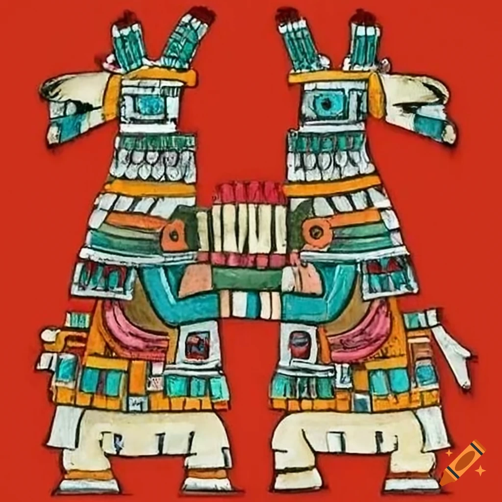 Aztec artwork featuring a group of llamas