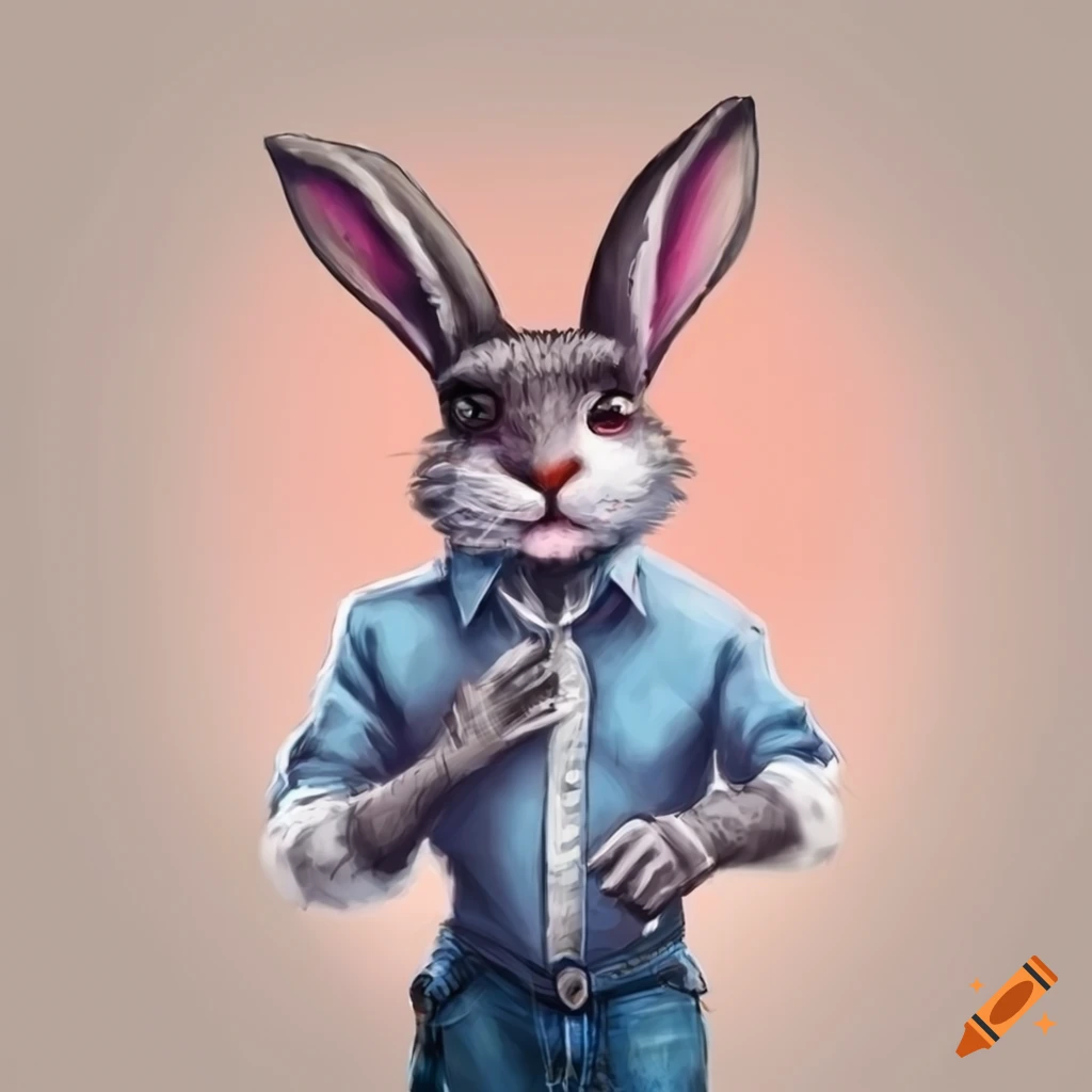 Anthro rabbit wearing shirt and jeans