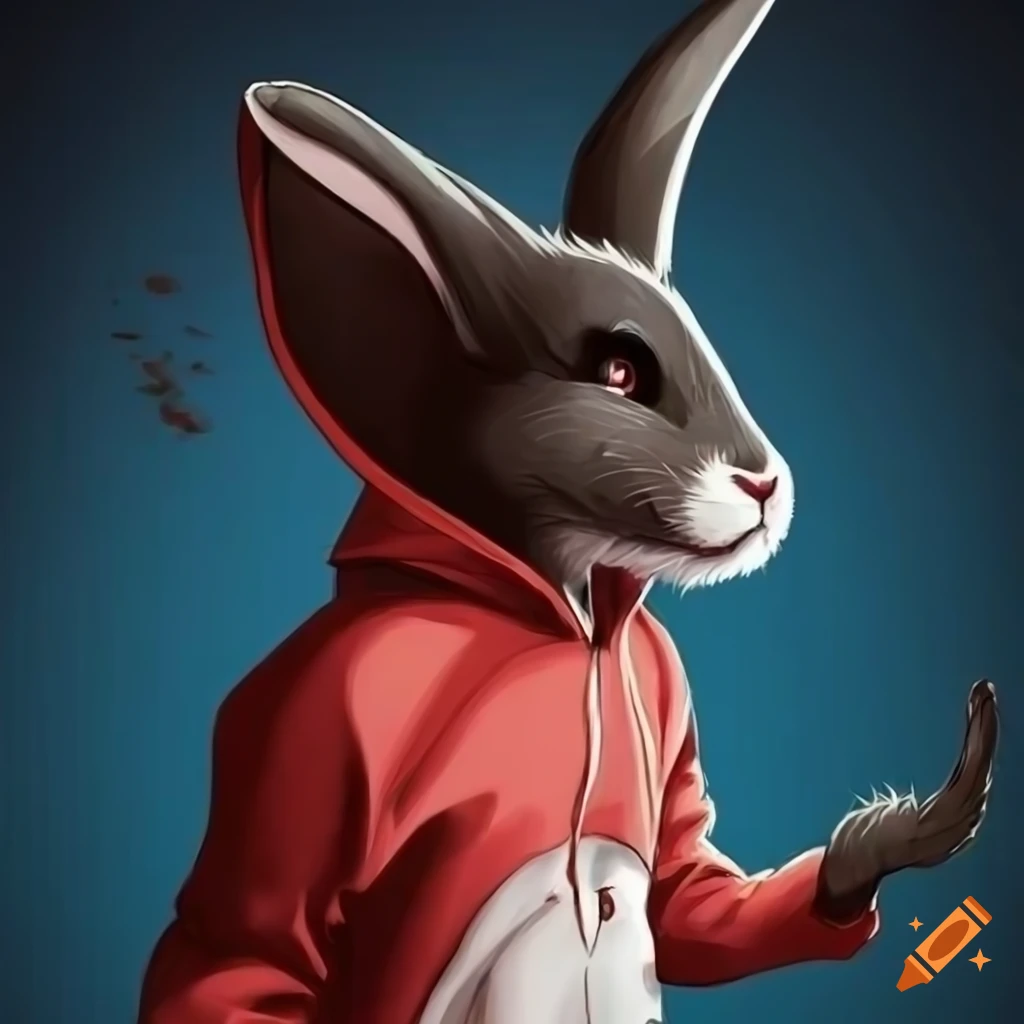 Anthro rabbit in a stylish hoodie on Craiyon