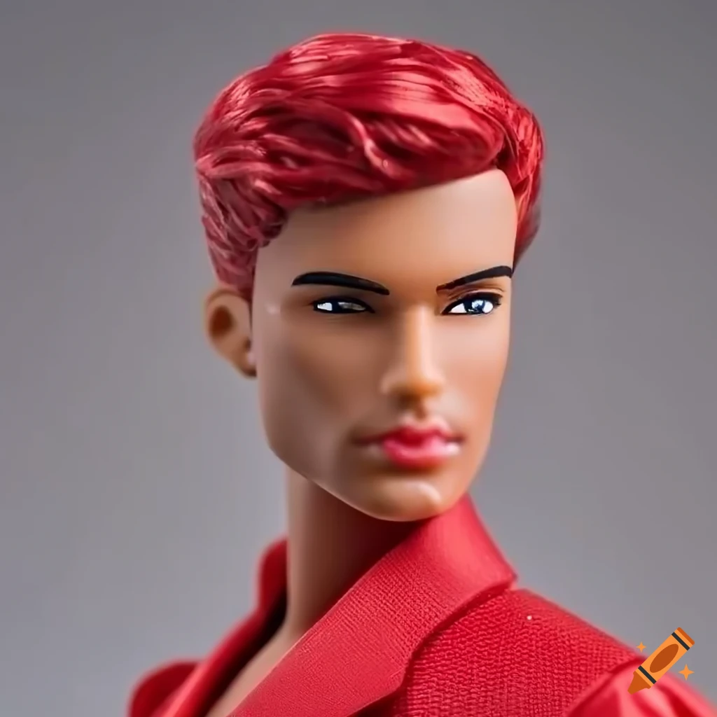 Closeup of a fashionable male doll in red attire