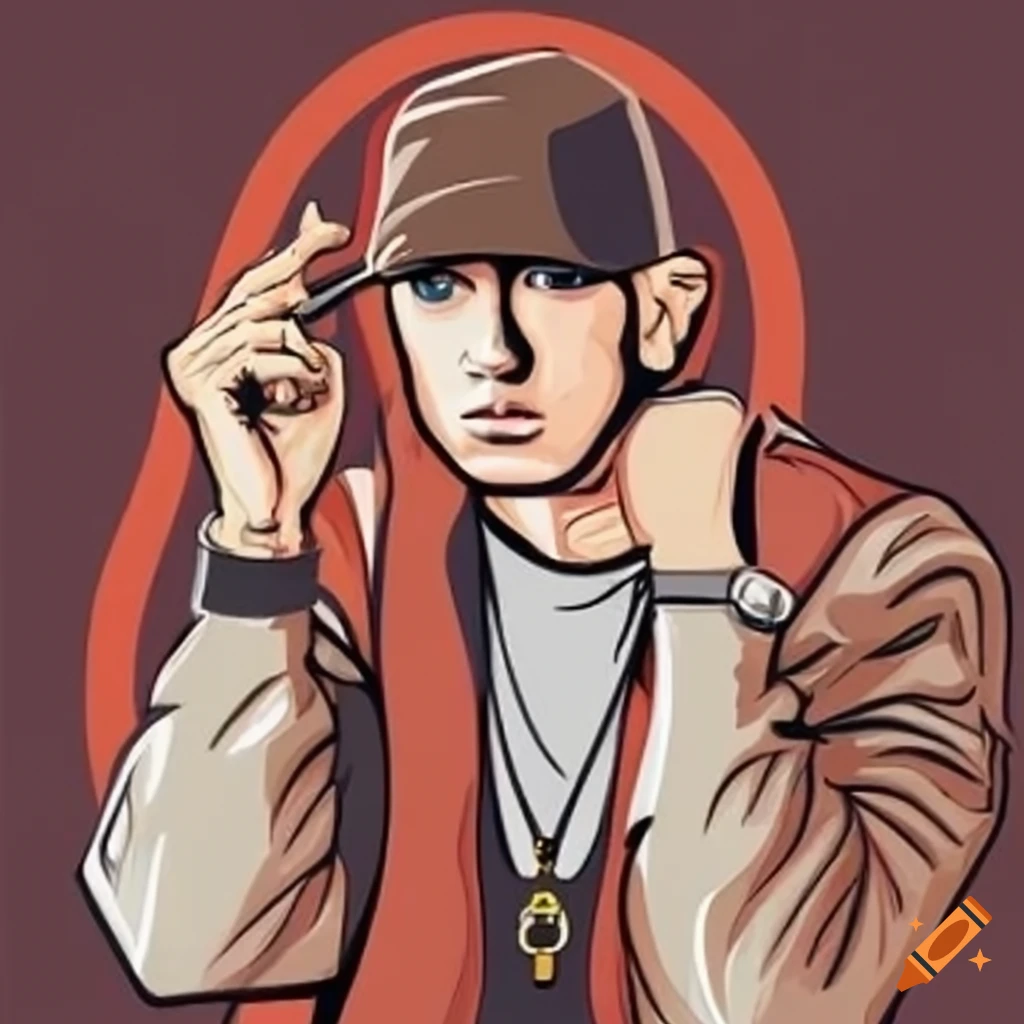 Eminem holding 'Rap God' CD in animated vector graphics on Craiyon