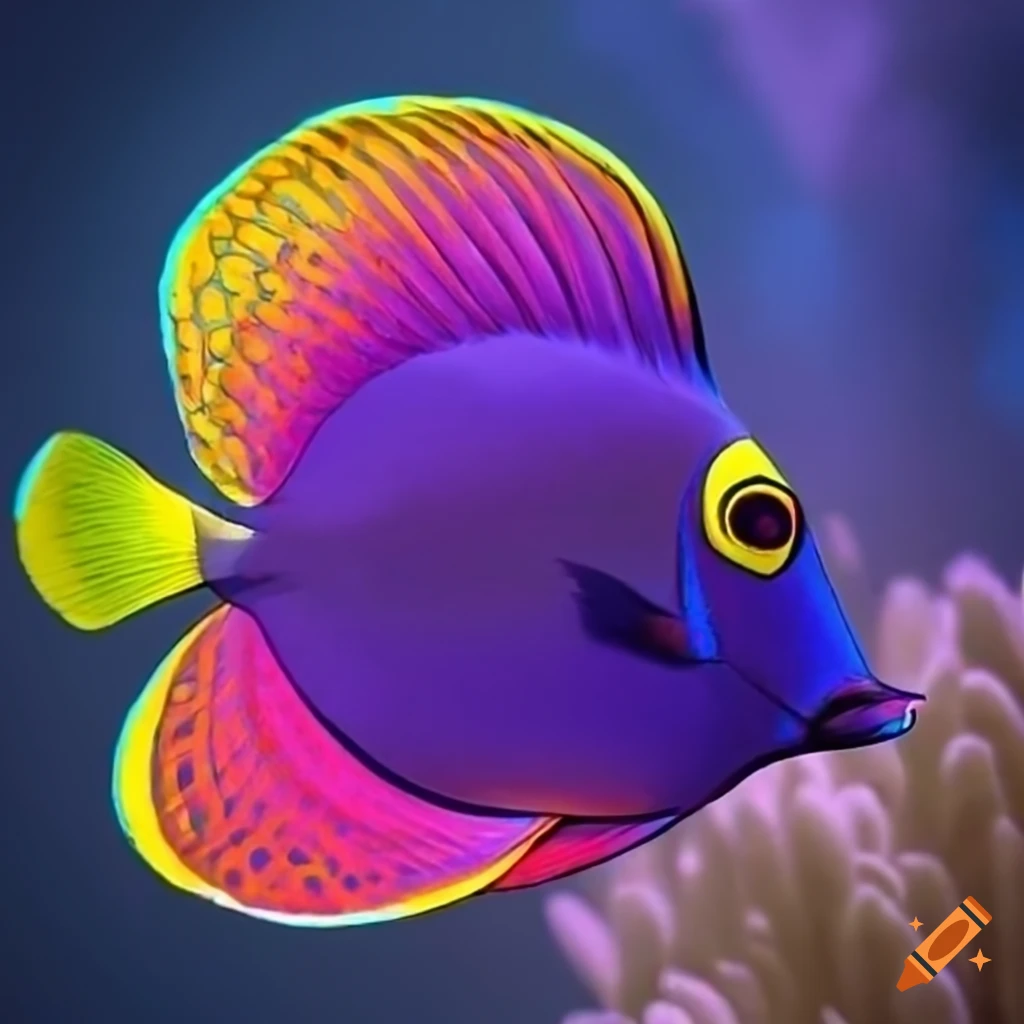 Purple tang fish swimming in an aquarium