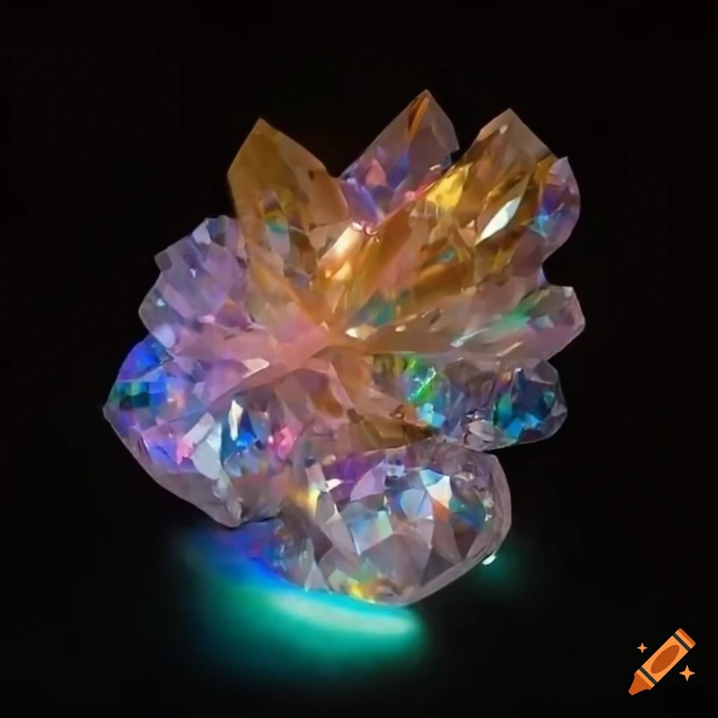 Golden crystal with ferns and opal on Craiyon