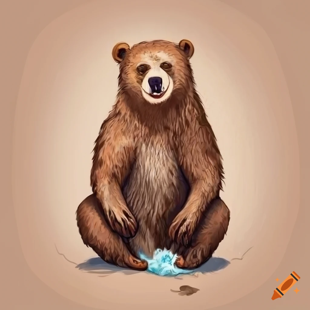 Realistic drawing of a bear feeding