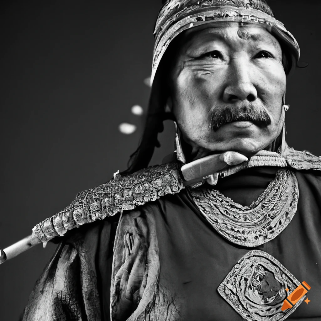 Black and white photo of a mongol warrior