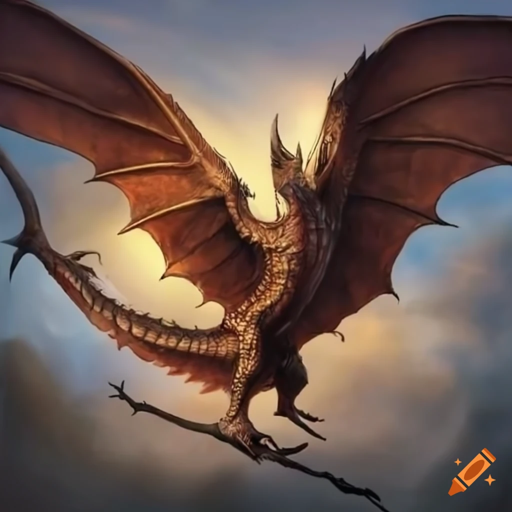 Illustration of a majestic wyvern flying in the sky on Craiyon
