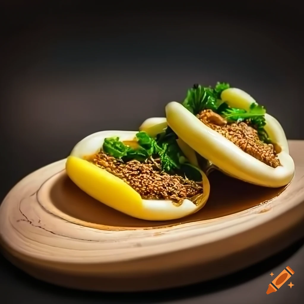 Top and rear view of a yellow bao bun with manchurian filling on Craiyon