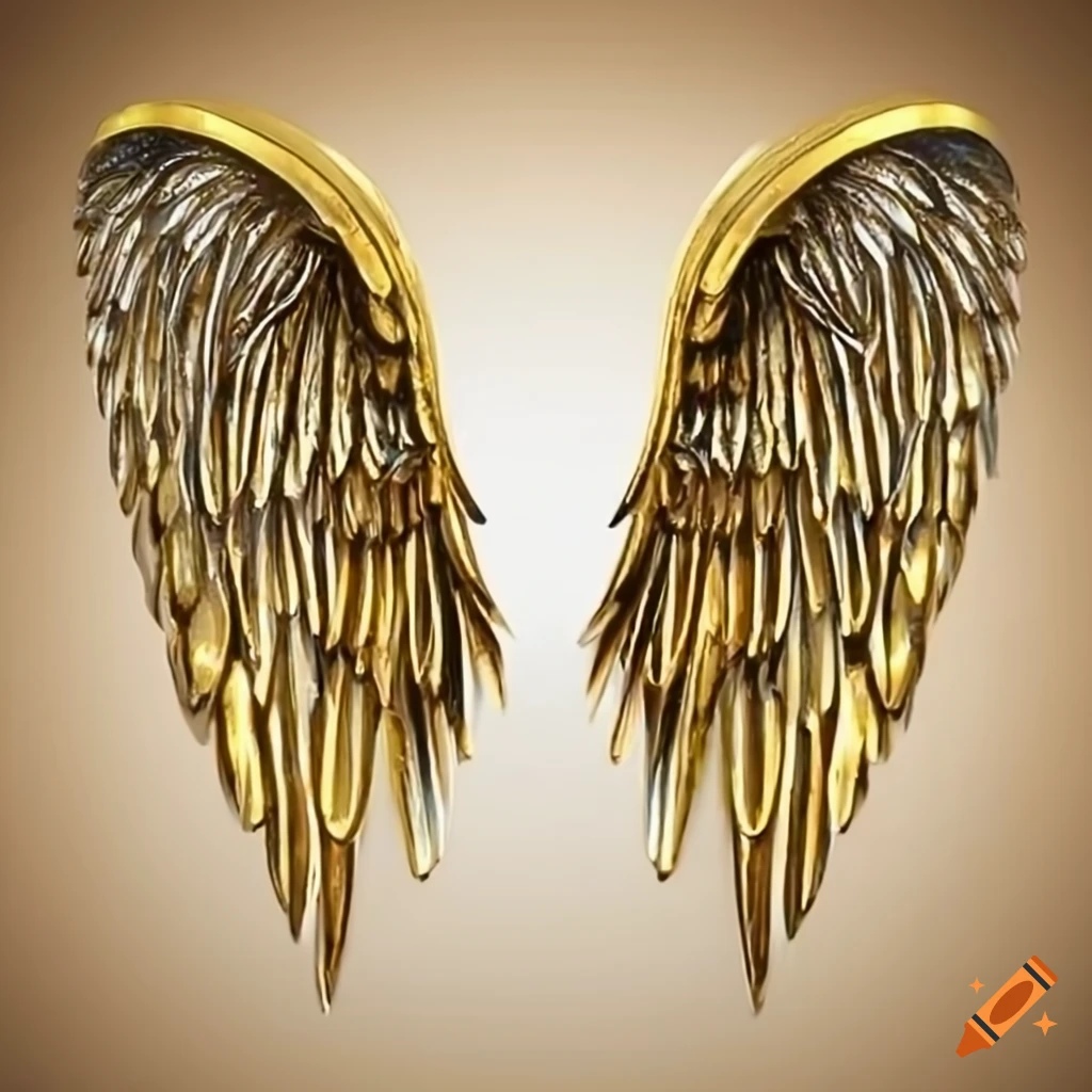 Metallic angel wings in gold, white and silver