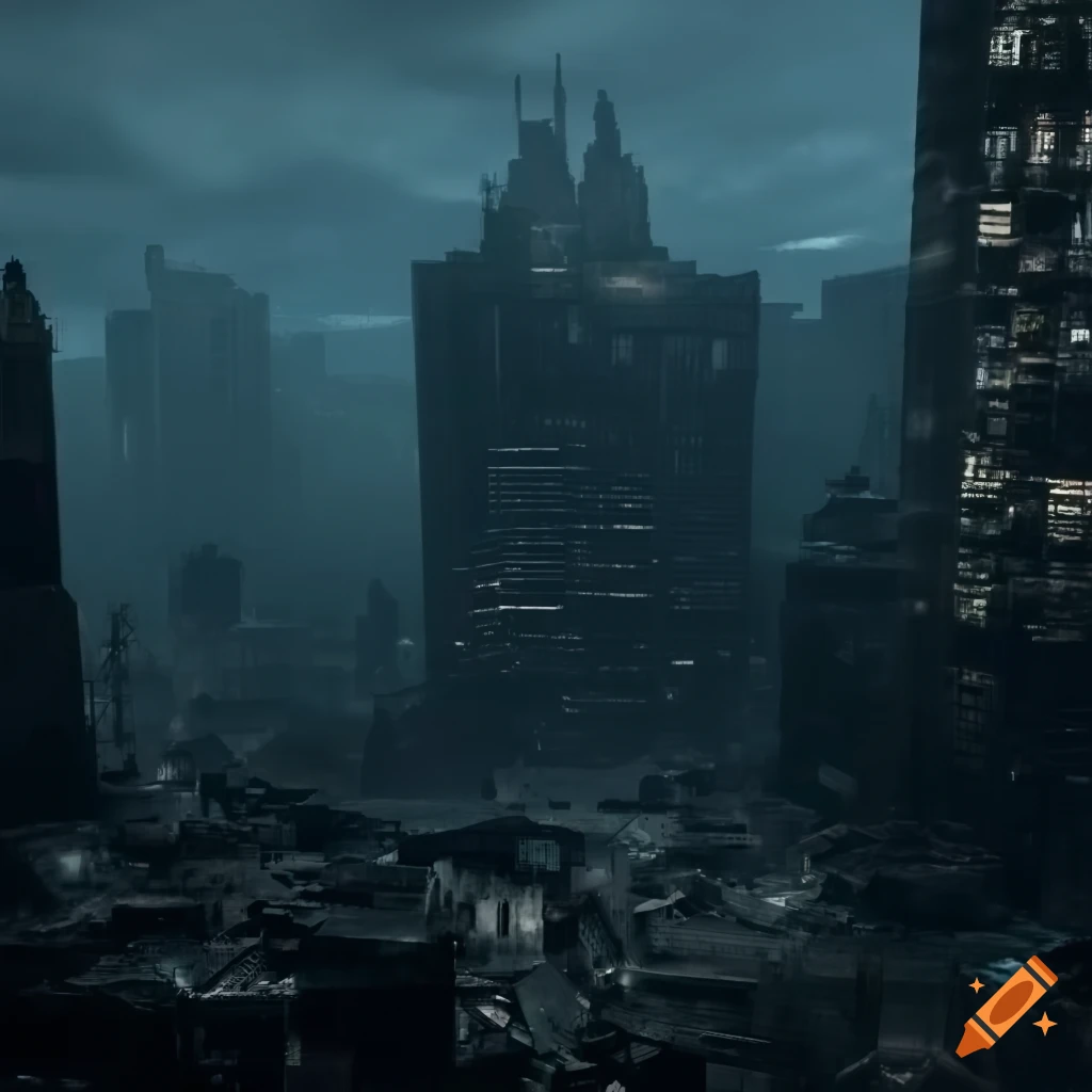 Photo of a dystopian city on an alien planet