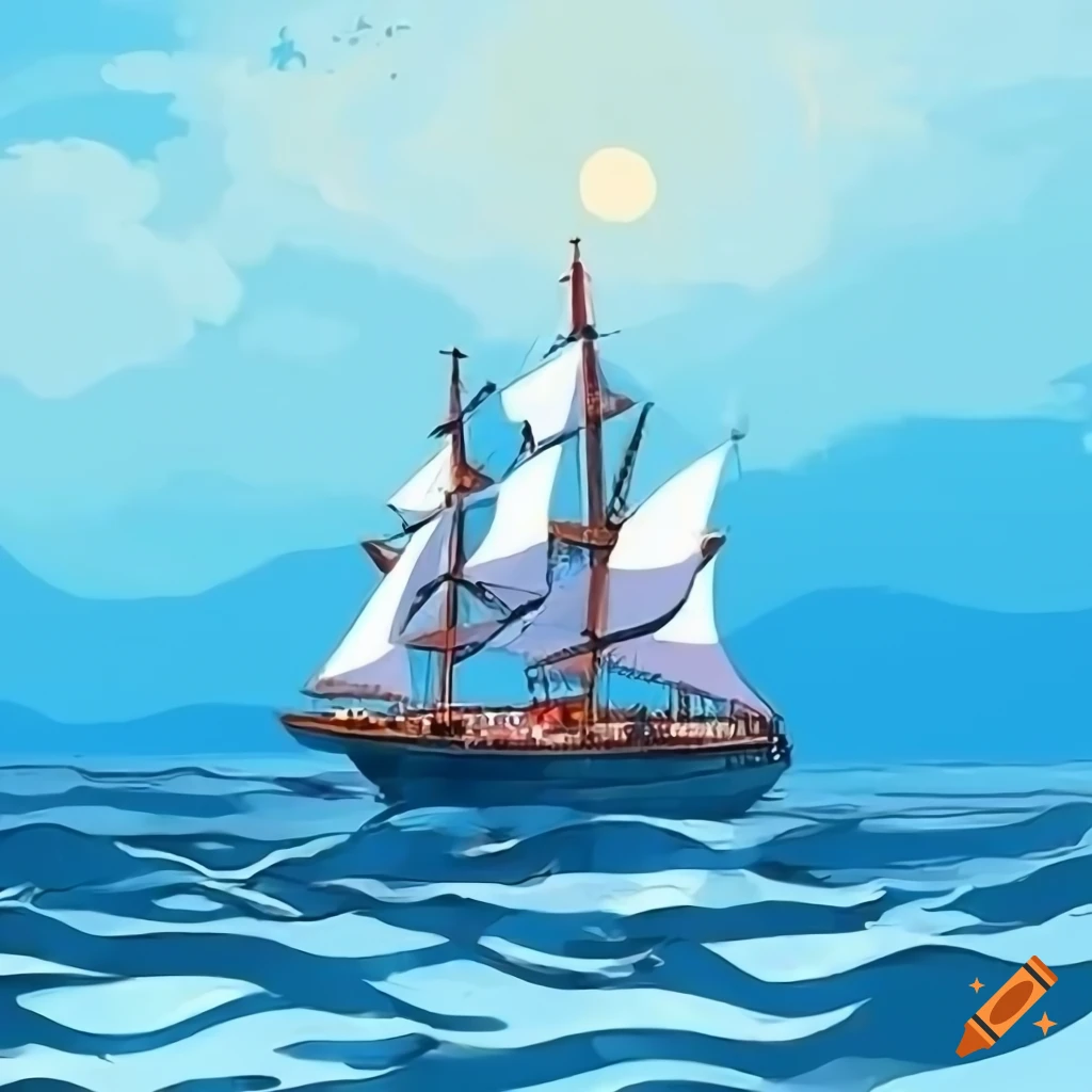 Poster-size 2d animation of a ship on the sea